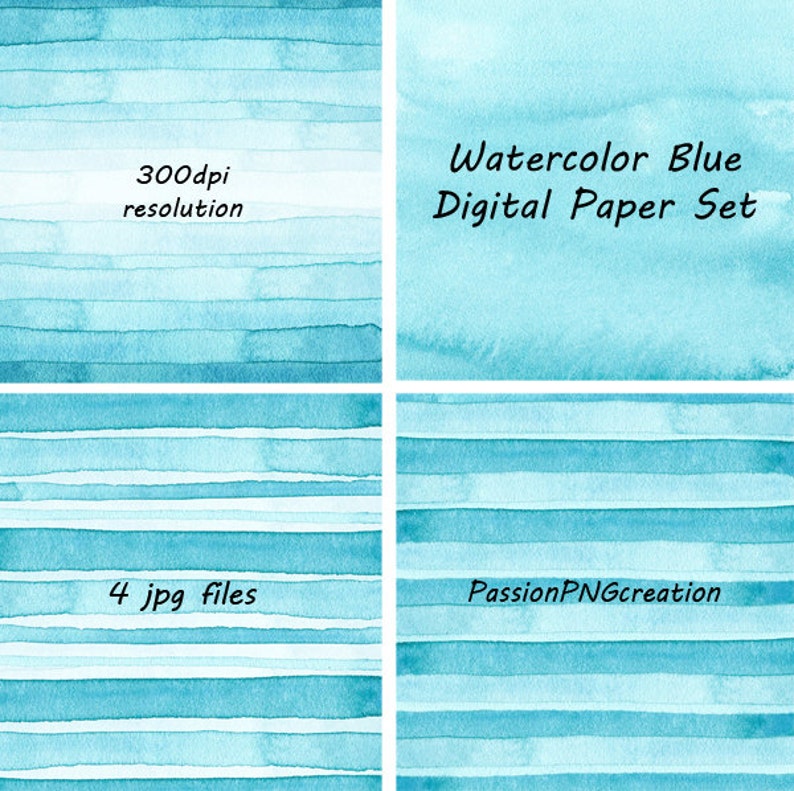 Watercolor Blue Digital Paper Set Watercolor Sea Paper - Etsy