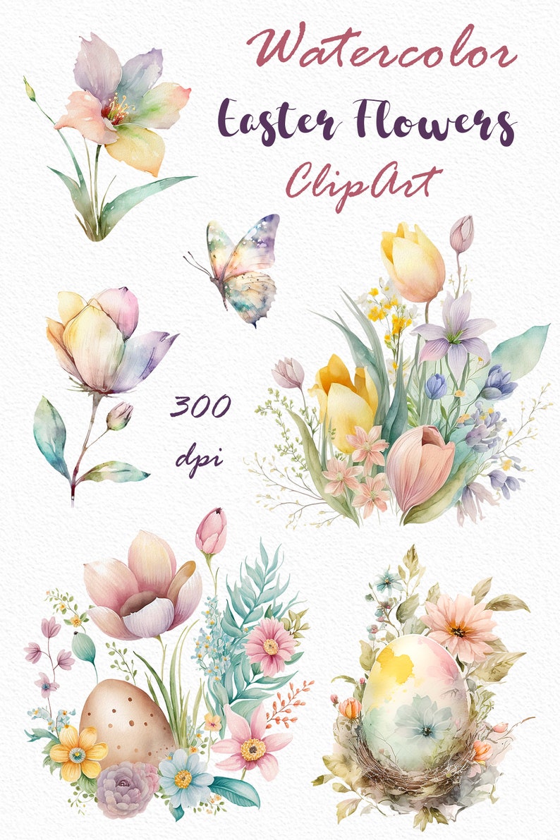 Easter Flowers Clipart Floral Arrangement Clipart Leaves - Etsy