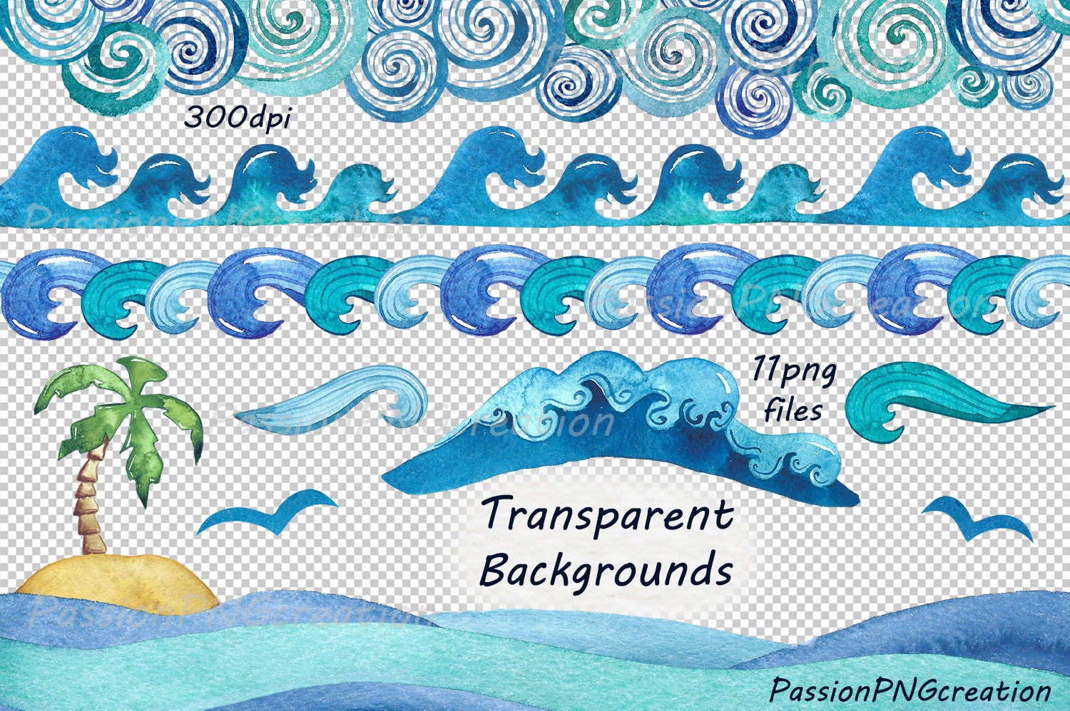 Watercolor Waves Borders Clipart Waves Clip Art Watercolour - Etsy
