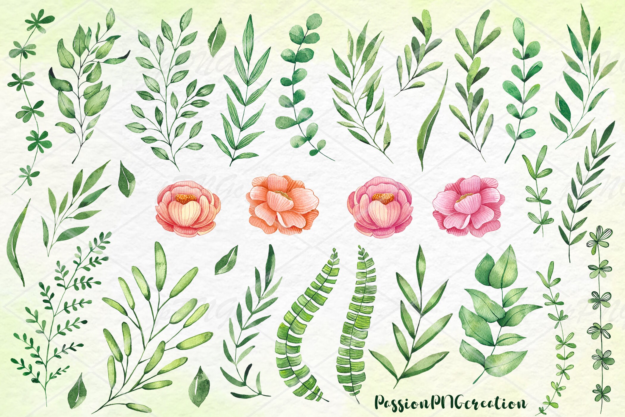 Watercolor Leaves and Flowers Clip Art Handpainted Clipart - Etsy
