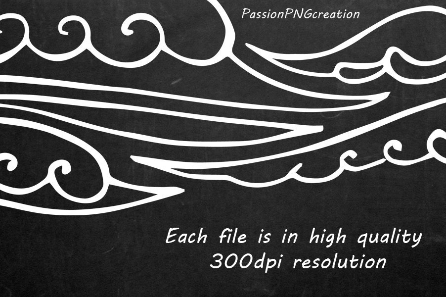 White Doodle Sea Clipart Waves Clip Art Hand Drawn Waves - Etsy