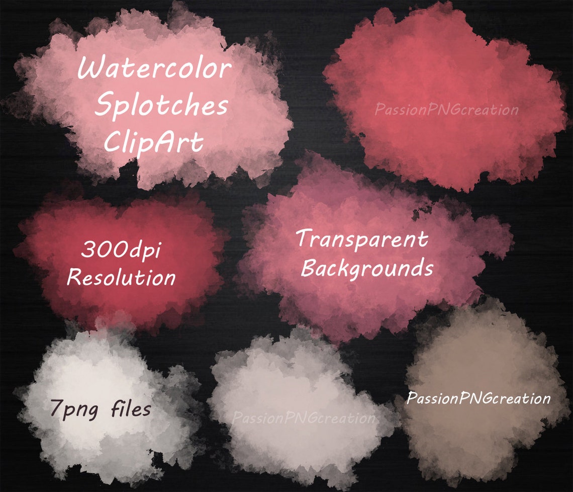 BIG SET Watercolor Splotches Clipart Splashes Clipart | Etsy