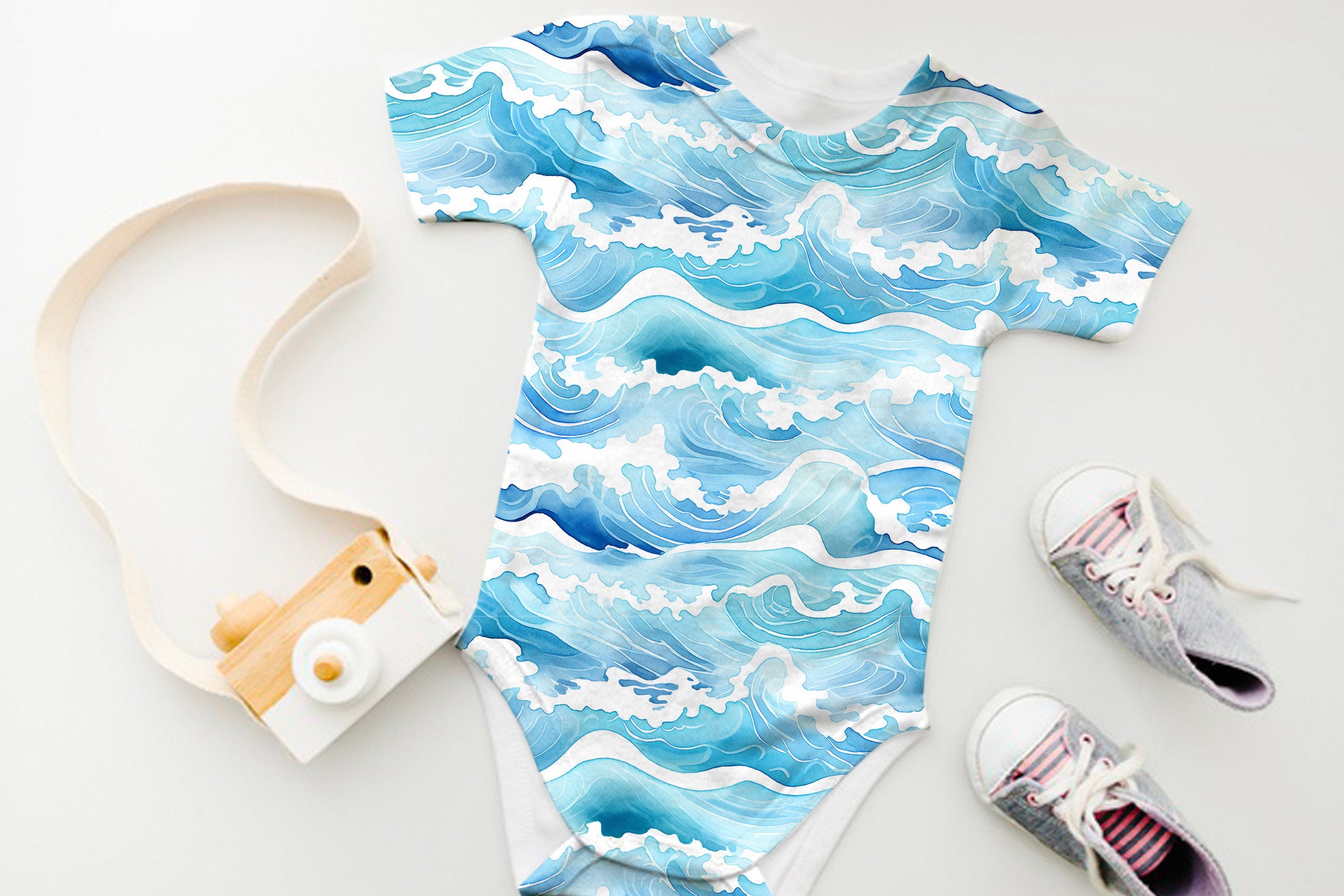 Ocean Waves Watercolor Seamless Patterns: Sea-inspired Designs (digital ...
