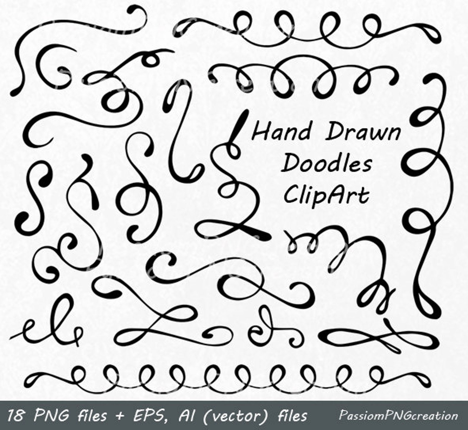 Hand Drawn Doodles Clipart Divider Elements PNG EPS AI | Etsy