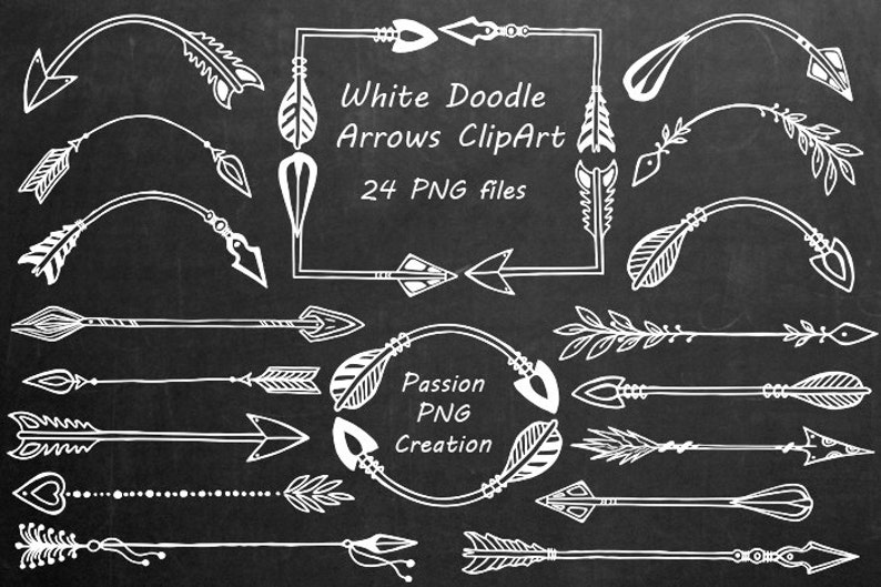 Big Set of White Hand Drawn Arrows Clipart Doodle Arrow Clip - Etsy
