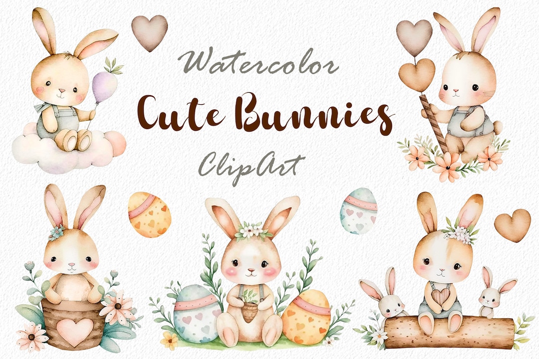 Cute Bunny, Rabbit Clipart, Watercolor Baby Shower Clip Art, Easter ...