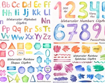 Alphabet Clipart for Teachers Watercolor Letters Numbers - Etsy