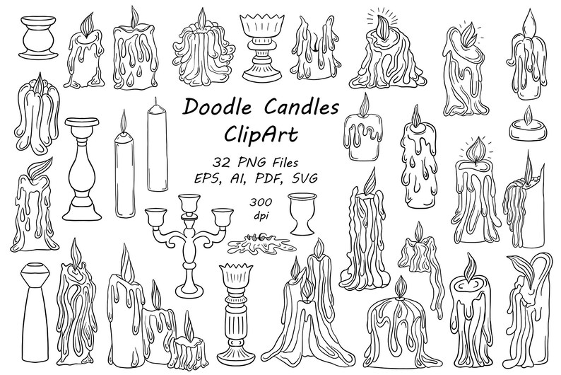 Doodle Candle Clipart, Candle SVG, Candle Coloring Page, Doodle Icon ...