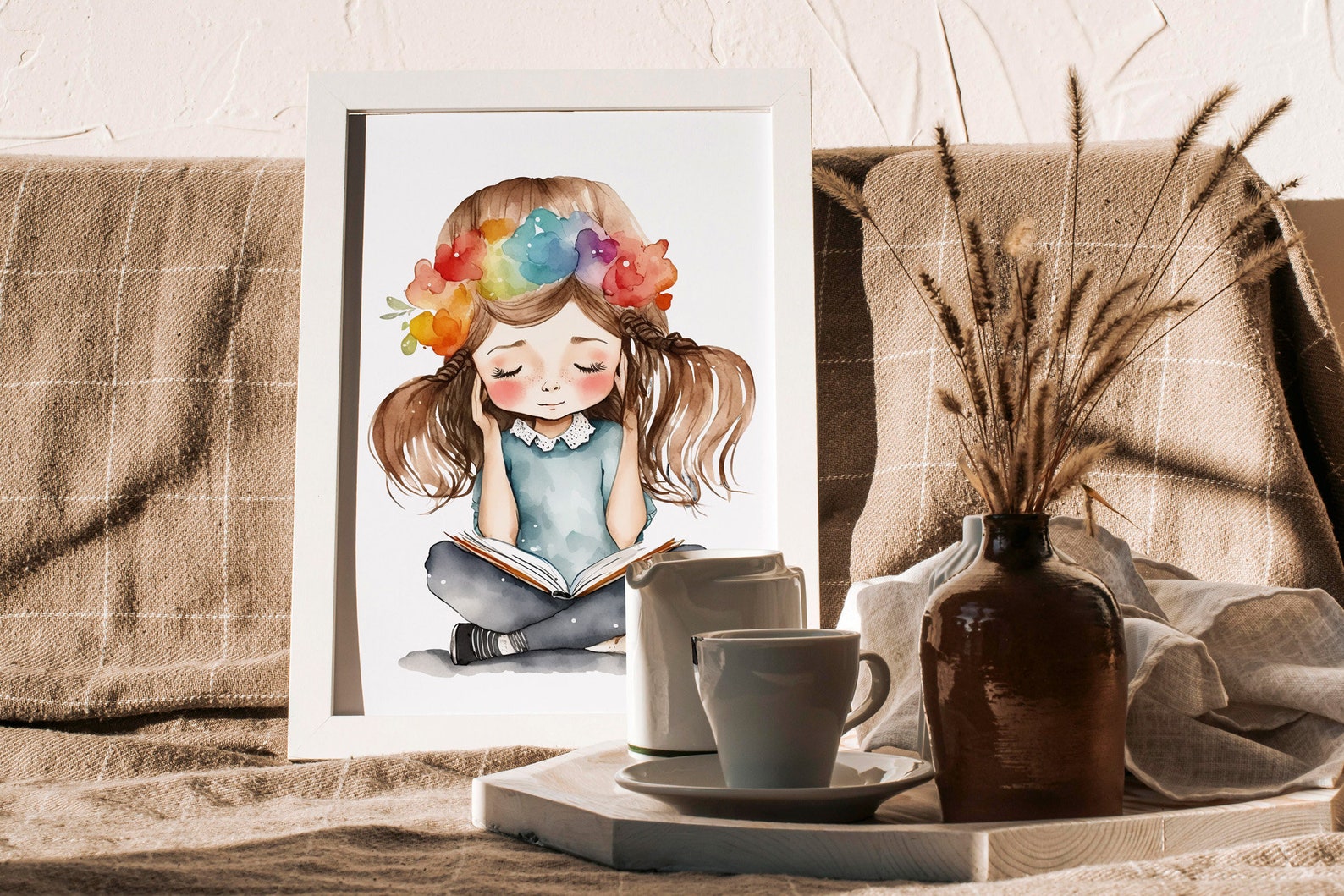 Watercolor Clipart of Cute Little Girls Reading Books Perfect for ...