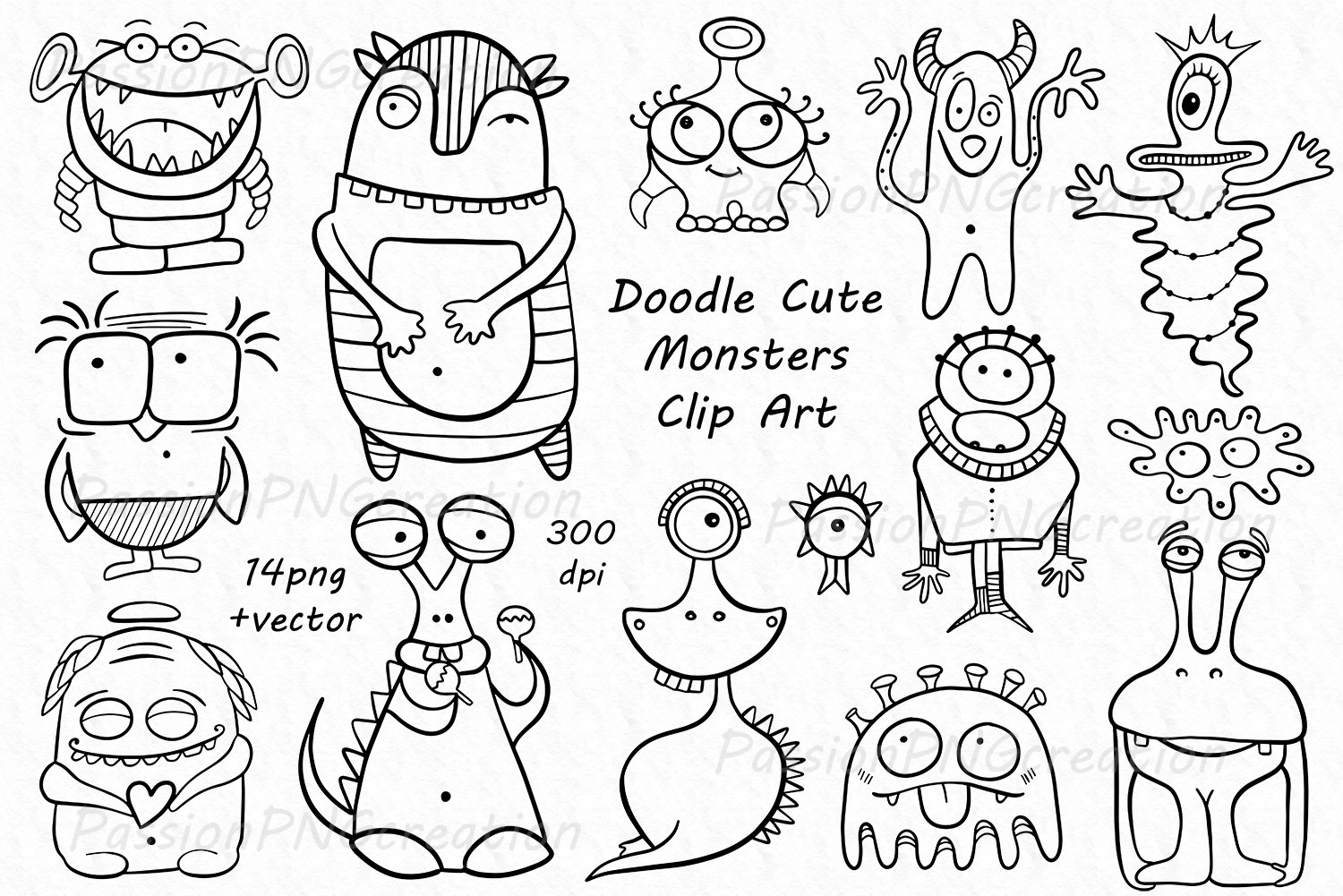 Cute Doodle Monsters Sketch