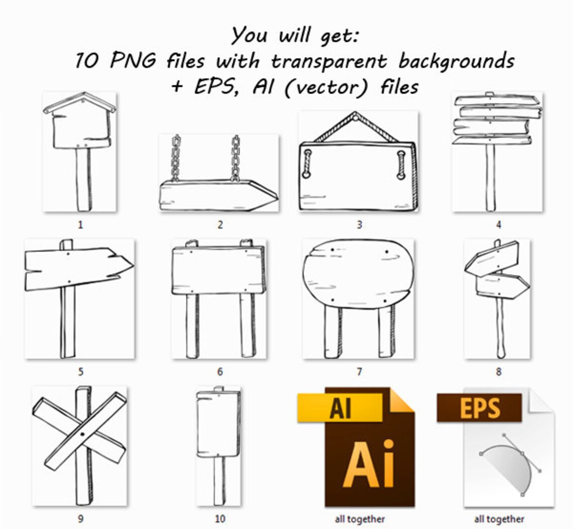 Hand Drawn Wooden Sign Clipart, Doodle Signs Clip Art, PNG, EPS, AI ...
