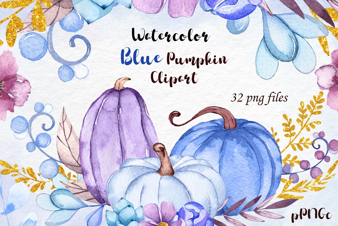 Watercolor Blue Pumpkin Clipart, Pastel Pumpkins Clip Art, Pumpkins Png ...