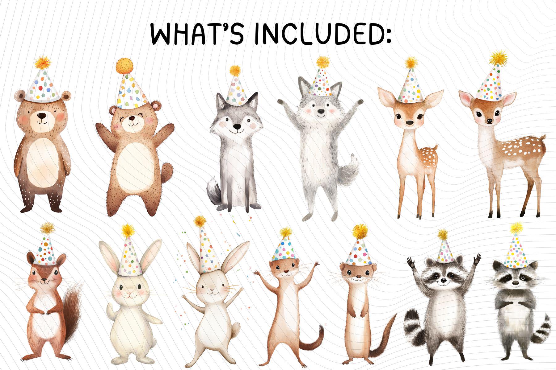 Woodland Animals Birthday Clipart: Forest Party PNG Stickers (digital ...