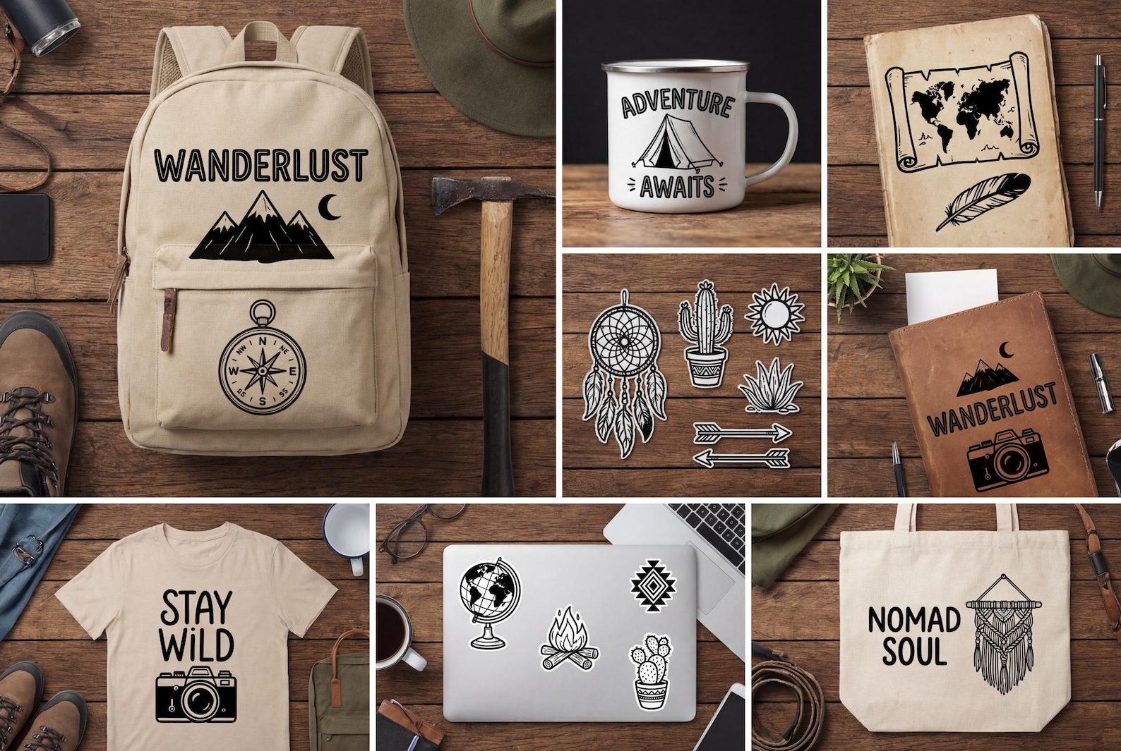 Wanderlust Travel Clipart, Adventure SVG Bundle, Boho Camping & Hiking ...