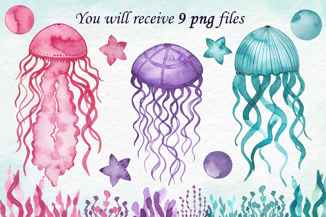 Watercolor jellyfish clipart Jellyfish Download Instant | Etsy