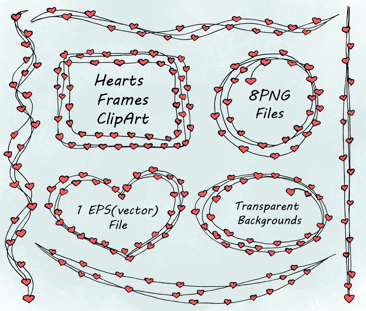 Hearts Frames Clipart Heart Borders Digital Hearts Clip Art - Etsy