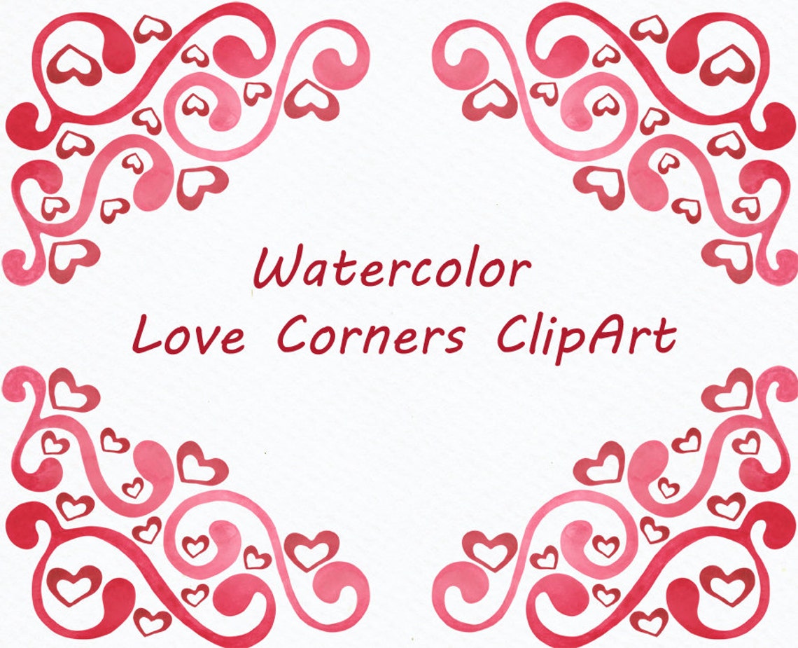 Watercolor Love Corners Valentine Clipart Watercolor - Etsy