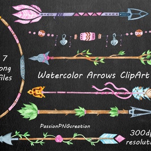 Watercolor Arrows Clip Art, Tribal Arrows, Handpainted Clipart, PNG ...