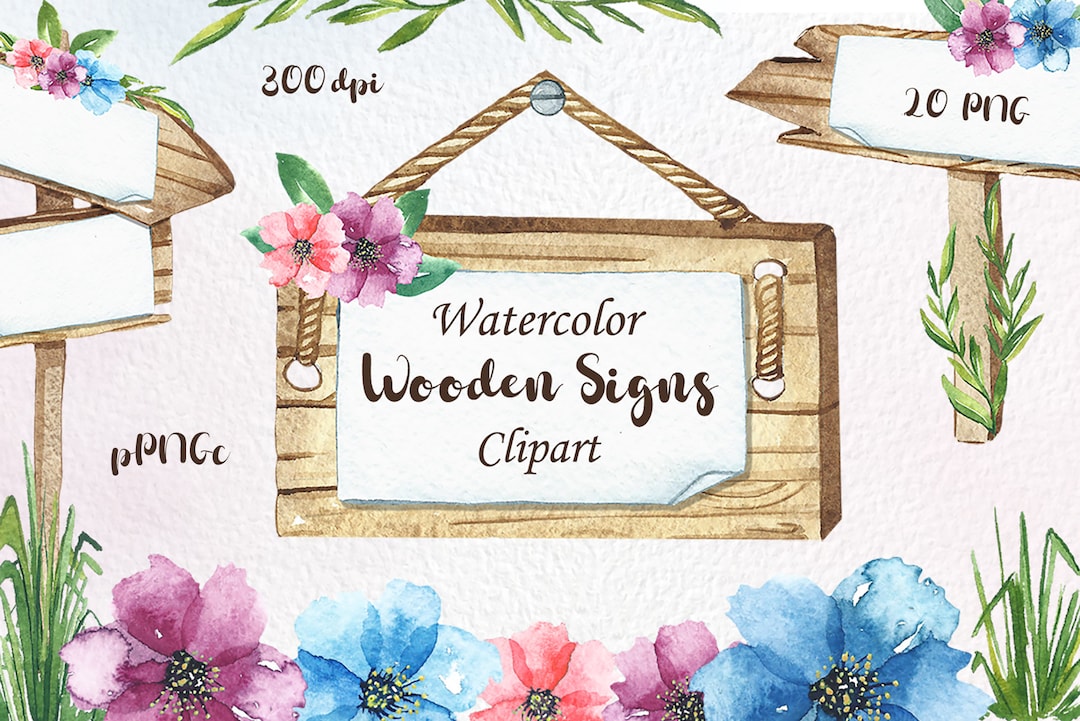 Watercolor Wooden Signs Clipart: Signposts & Arrows (PNG Files) - Etsy