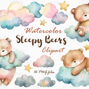 Watercolor Teddy Bears Clipart Bundle, 68 PNG, Perfect for Nursery ...