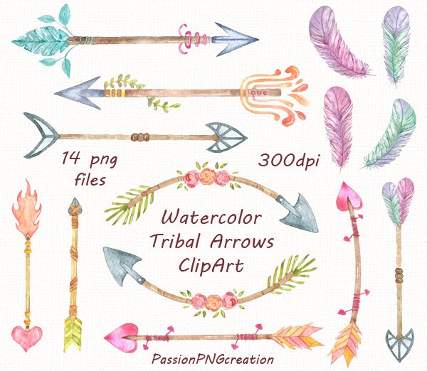 BIG SET of Watercolor Tribal Arrows Clip Art Handpainted - Etsy Australia