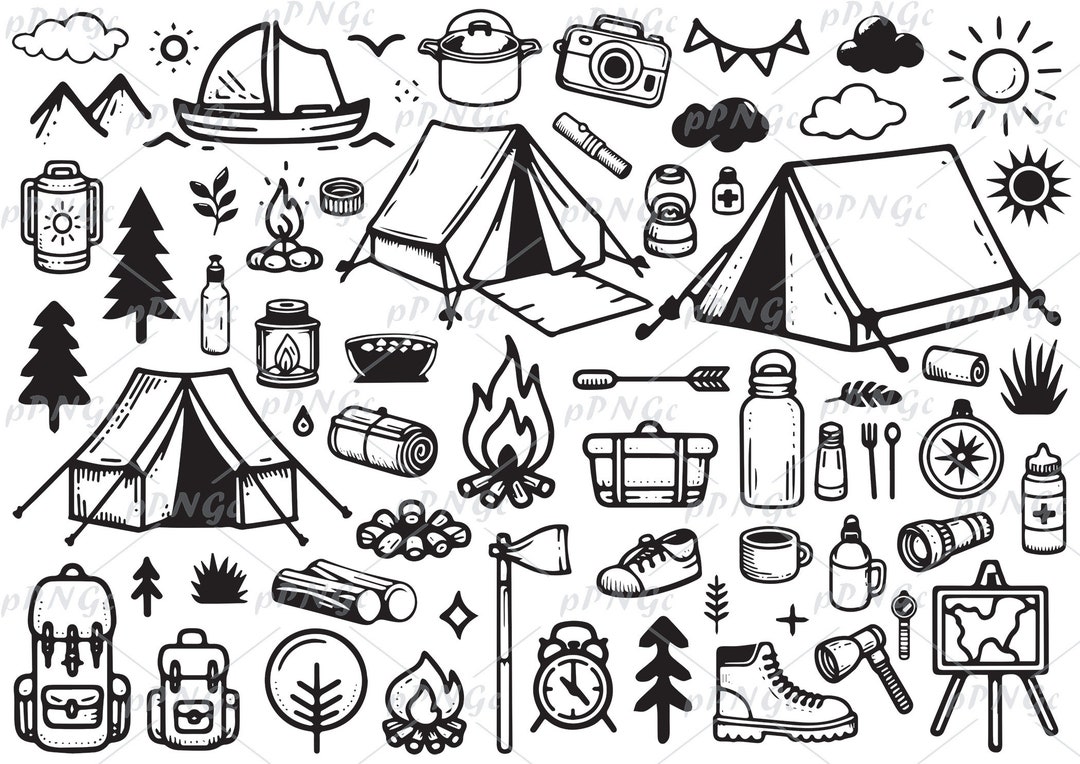 Camping Doodle Clipart: Summer SVG Cut Files (personal & Commercial Use ...