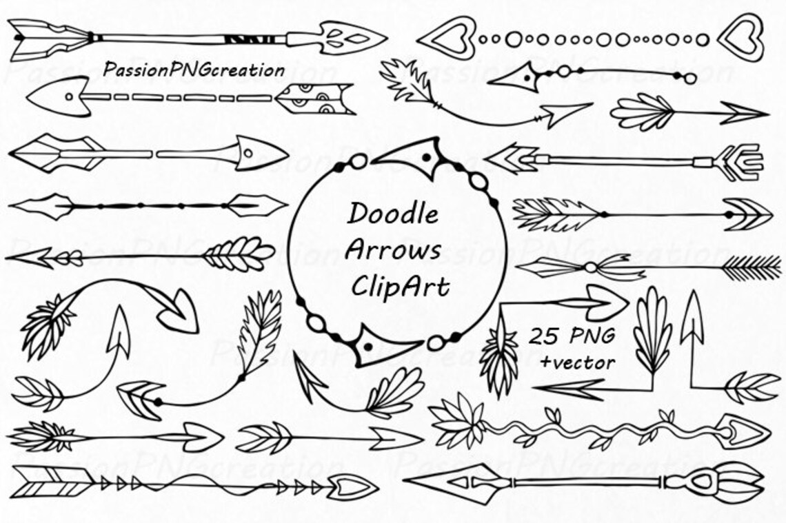 Große Set von Hand gezeichnet Pfeile Clipart 102 PNG Doodle | Etsy