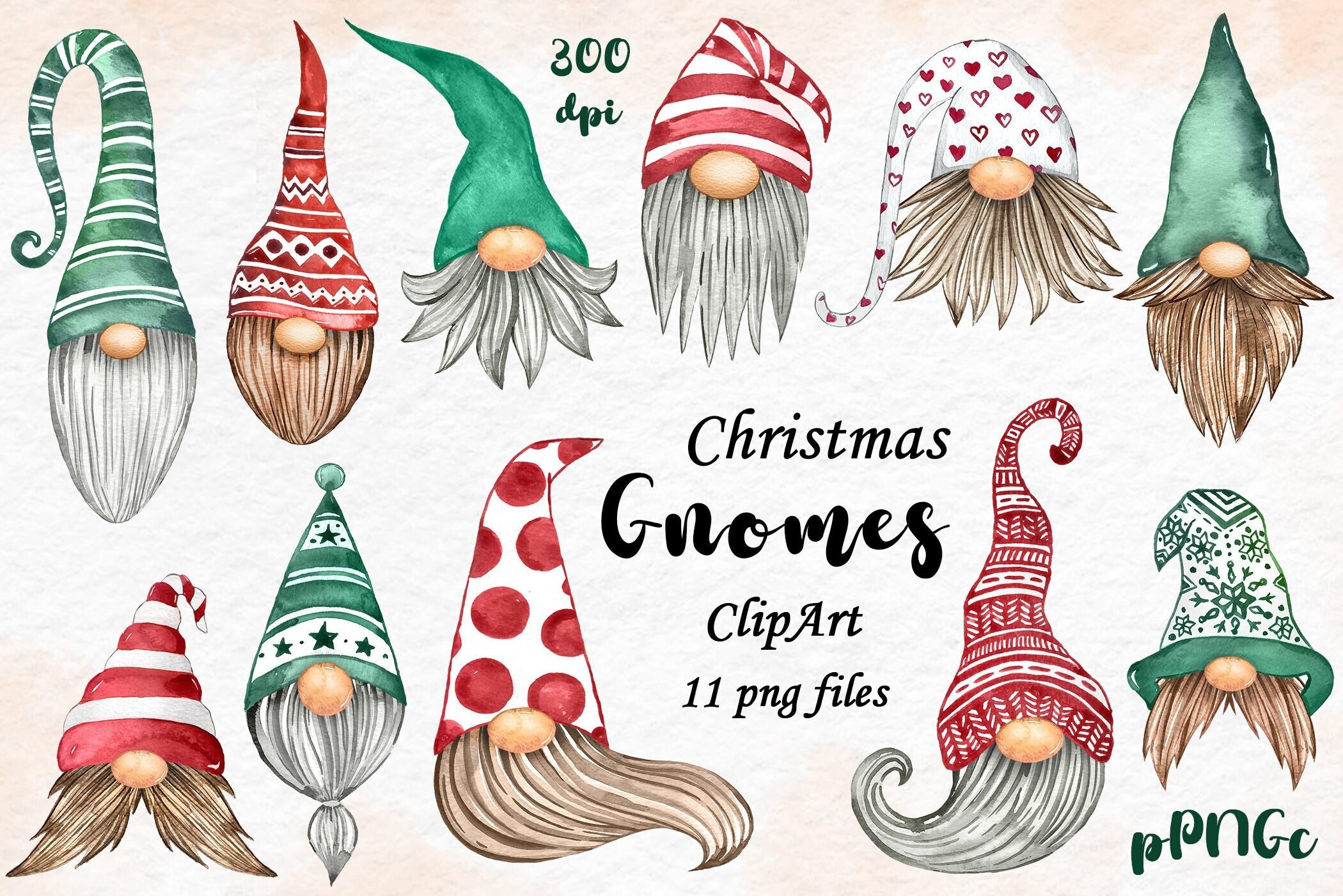 Christmas Gnomes Clipart Gnomes Heads Watercolor Gnomes - Etsy
