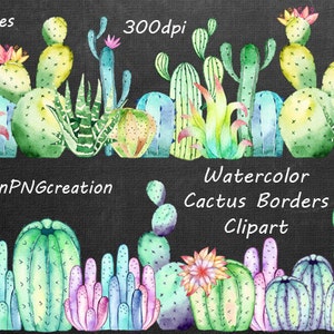 Watercolor Cactus Borders Clipart: PNG Photo Overlays (digital Download ...