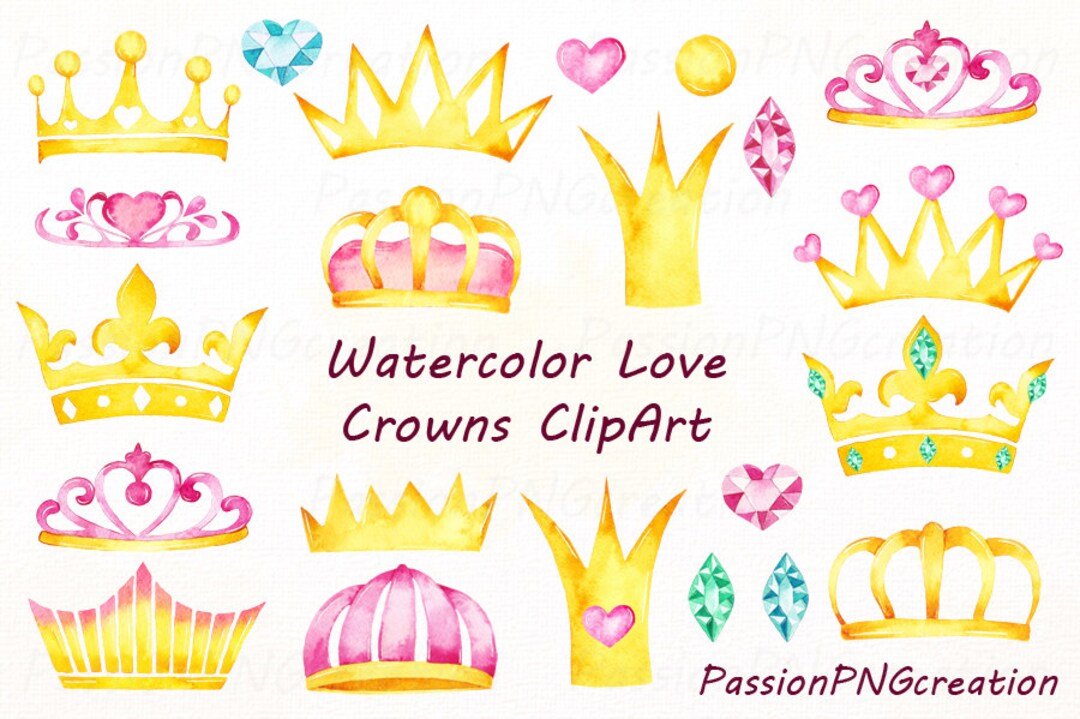 Watercolor Love Crowns Clipart, Watercolour Crown Clip Art, Diadem, PNG ...