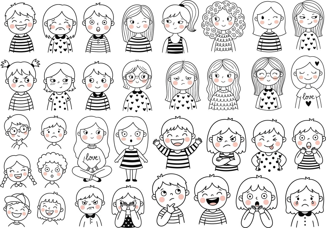 Kids Emotions Clipart Bundle (34) | Cute Children Feelings Faces | PNG ...