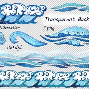 Watercolor Waves Borders Clipart, Waves Clip Art, Watercolour, Wave ...