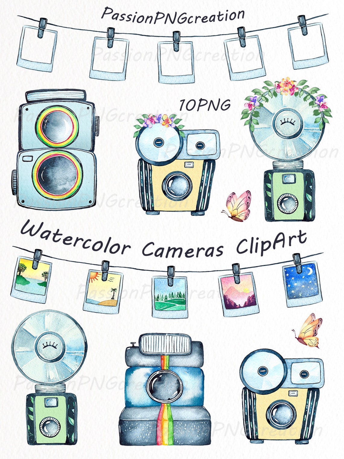 Watercolor Cameras Clipart Watercolor Photocamera Photo - Etsy