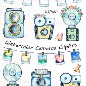 Watercolor Cameras Clipart, Watercolor Photocamera, Photo Frame, Retro ...
