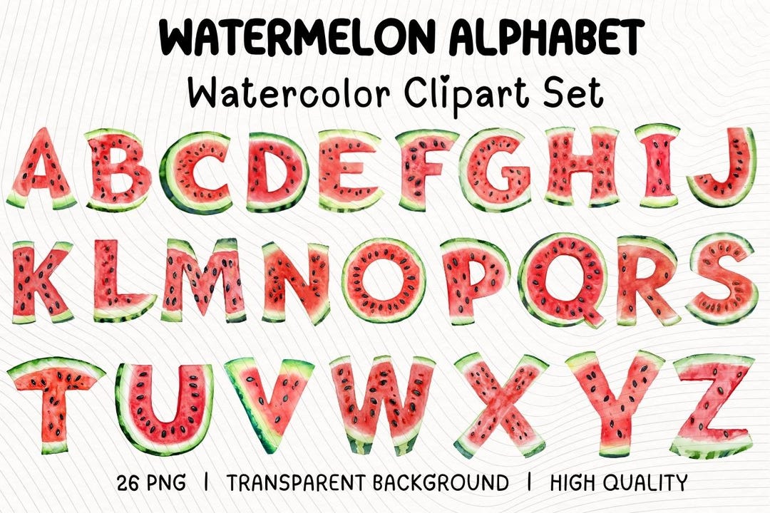 Watermelon Alphabet Clipart Bundle, Summer Fruit ABC Letters PNG ...