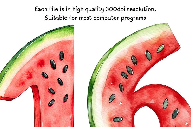 Watermelon Numbers – Watercolor Clipart Set | 12 PNG Files ...