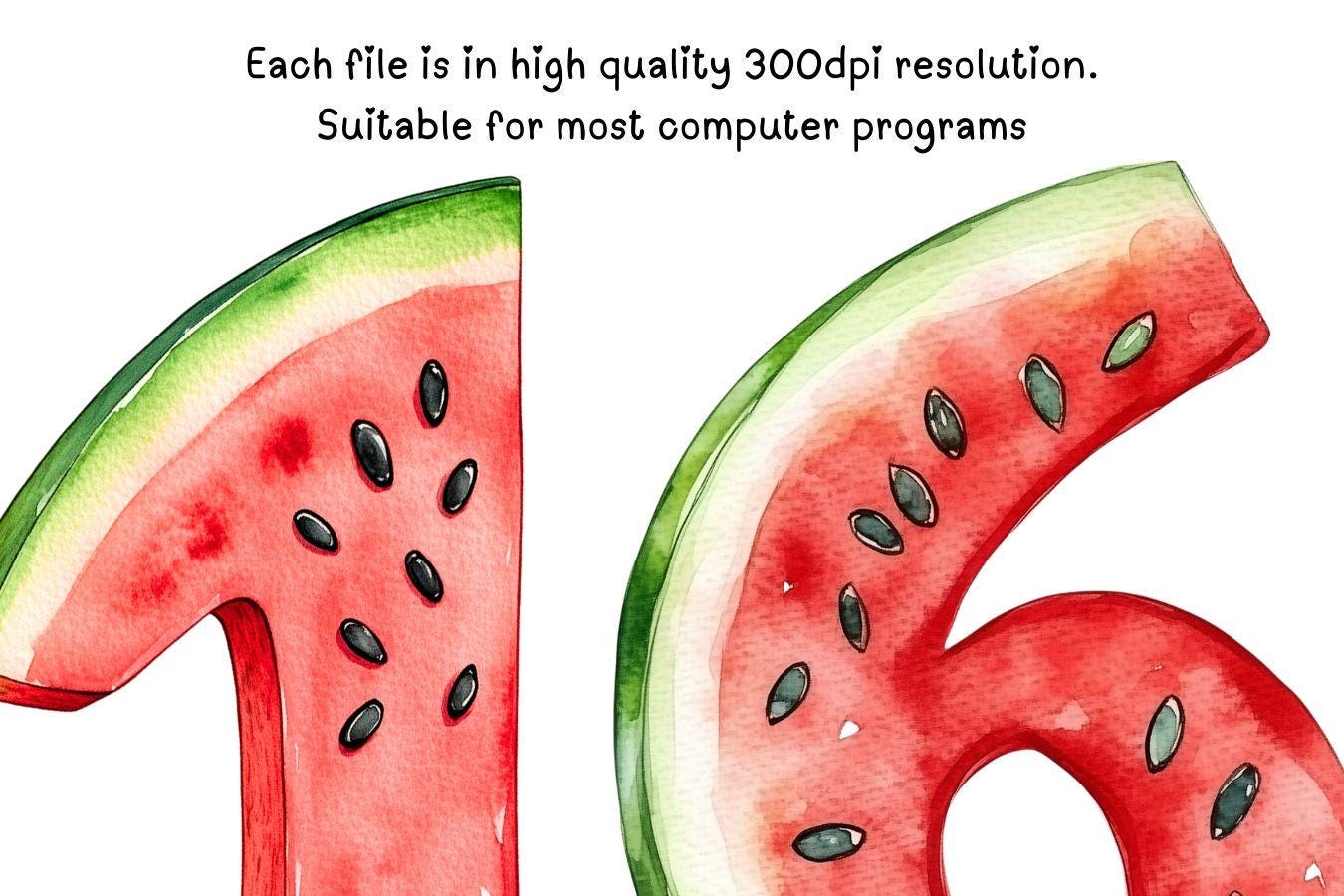 Watermelon Numbers – Watercolor Clipart Set | 12 PNG Files ...