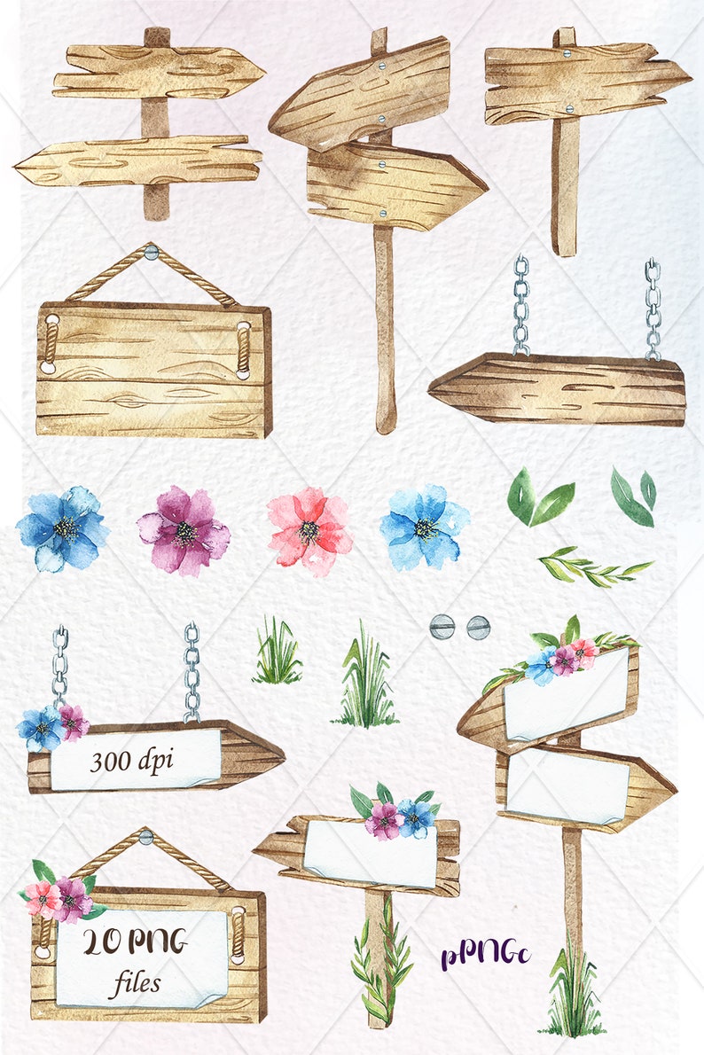 Watercolor Wooden Signs Clipart Wooden Borders Digital - Etsy