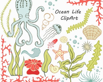 Ocean Life Clip Art PNG EPS AI Vector Doodle Clipart | Etsy