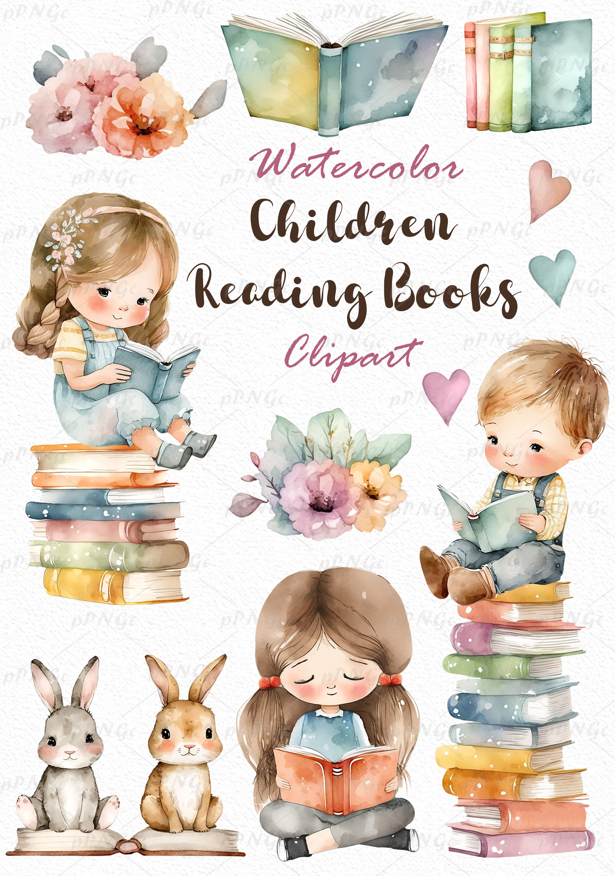 Children Reading Books Clip Art