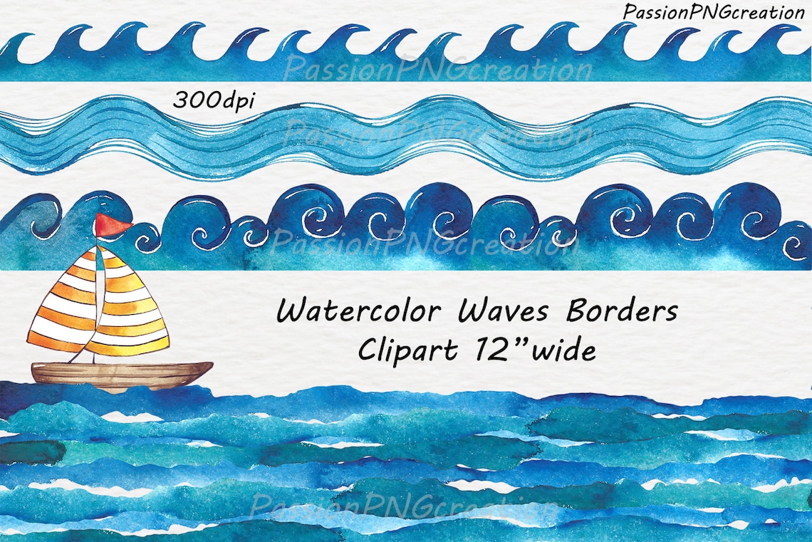 Big Set of Watercolor Waves Borders Clipart Waves Clip Art - Etsy