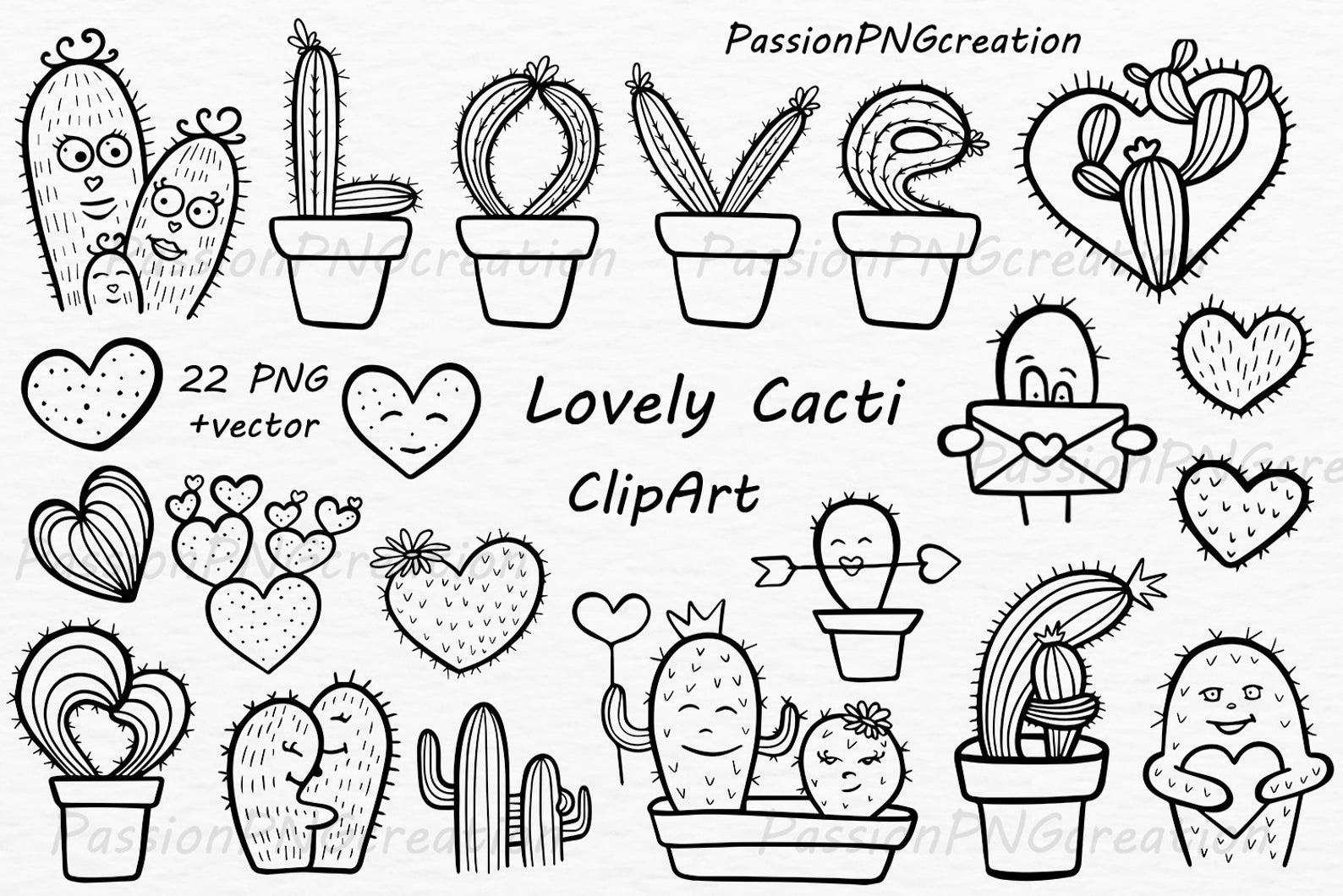 Doodle lovely cacti clipart Cactus Clip art digital cacti | Etsy
