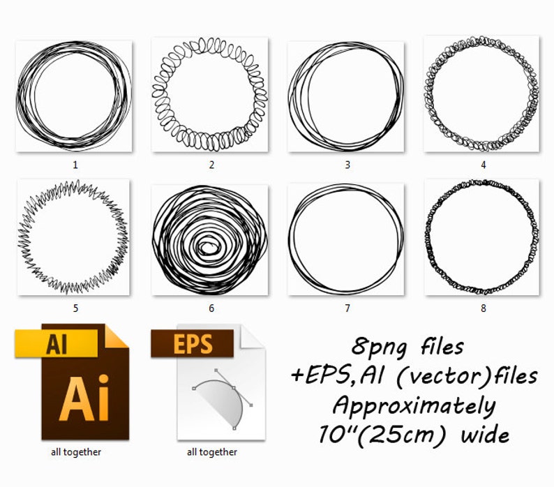 Doodle Circle Clipart Hand Drawn Circle Frames Clip Art PNG - Etsy
