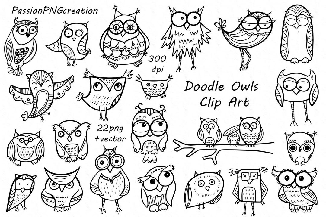 Doodle Owls Clipart Hand Drawn Owls Line Art Digital Owl - Etsy UK