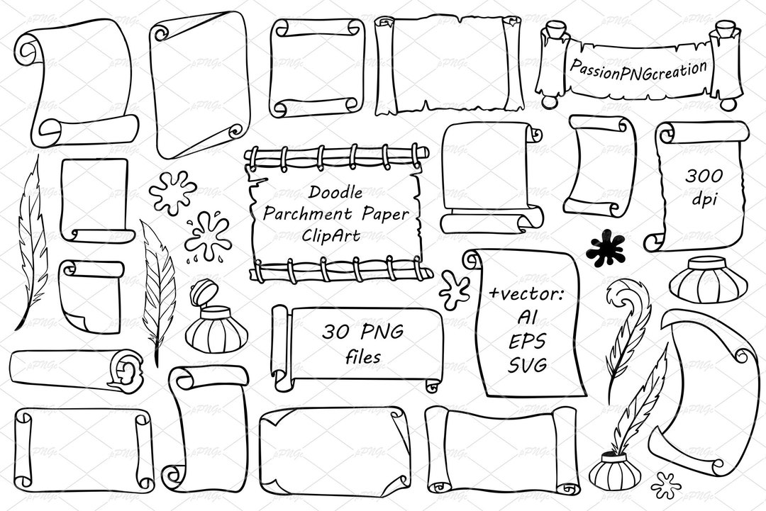 Doodle Scroll Paper Clipart, Parchment Paper Clip Art, Hand Drawn Paper ...
