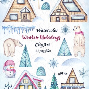 Winter Holidays Clipart, Watercolor Digital Christmas Clipart, Polar ...