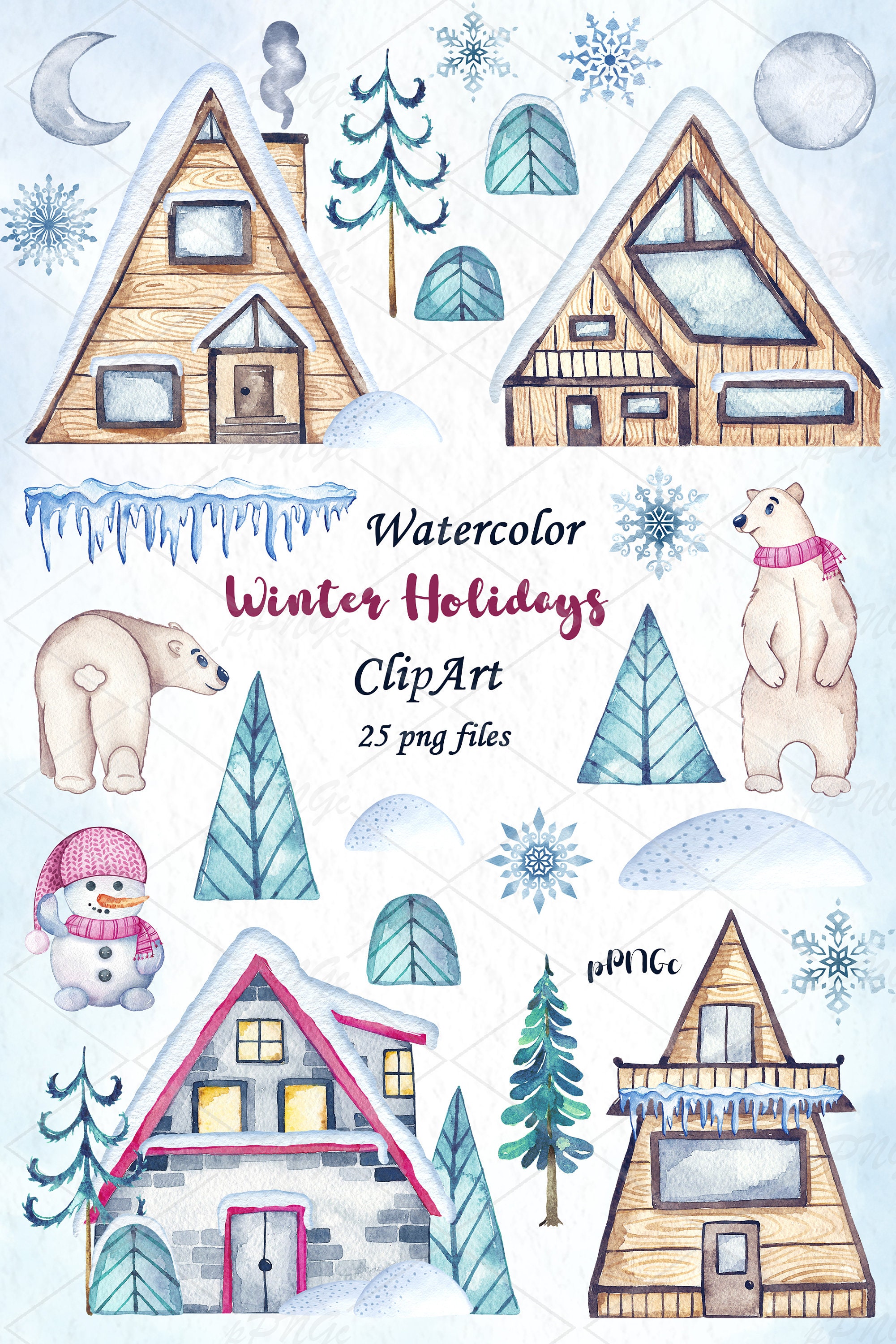 Winter Holidays Clipart Watercolor Digital Christmas Clipart | Etsy