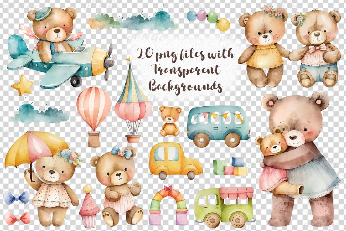 Teddy Bears and Toys Clipart for Kids Room Decor Baby Shower - Etsy