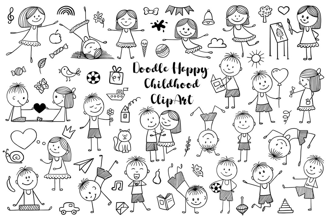 Vector Children Clipart, Kids Svg, Happy Childhood Clipart, Doodle ...