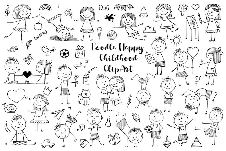 Vector Children Clipart, Kids Svg, Happy Childhood Clipart, Doodle ...